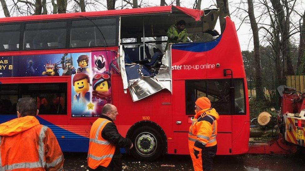 Tree smashes on to double-decker bus in Poole - BBC News