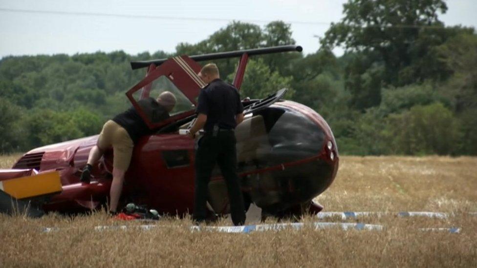 Helicopter topples over during Herne Bay emergency landing - BBC News