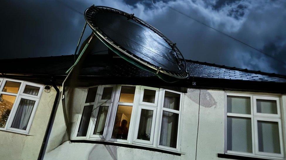 Trampoline bounces on to Penrith roof during Storm Isha - BBC News