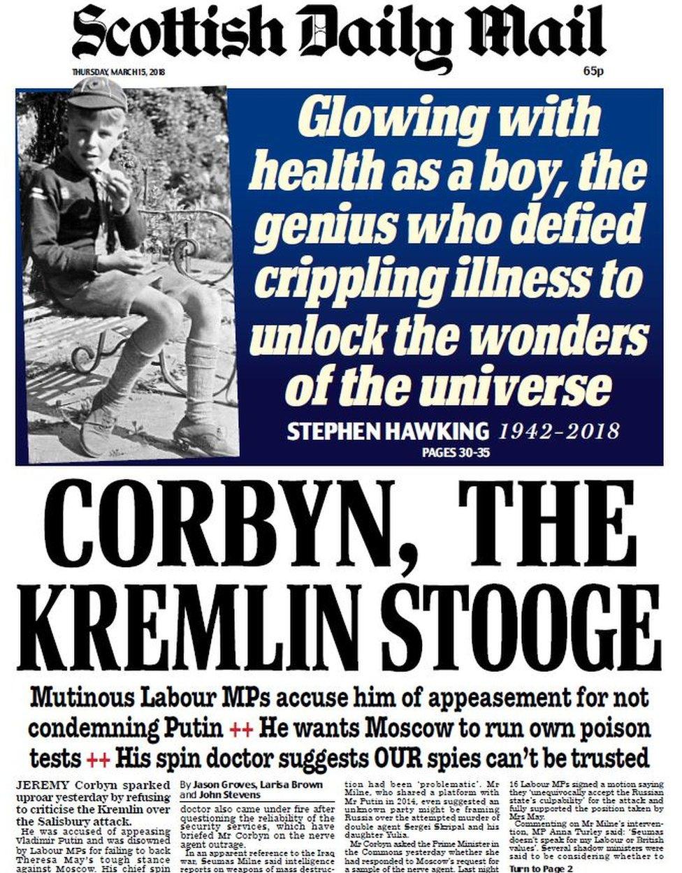 The papers: Fury at Corbyn Russia response - BBC News