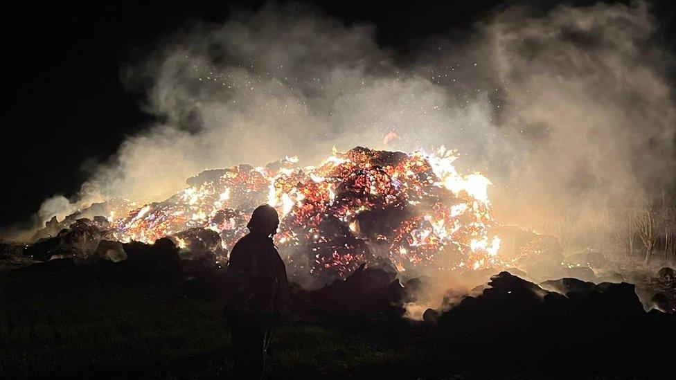 Police appeal after huge hay bale fire in Coven - BBC News