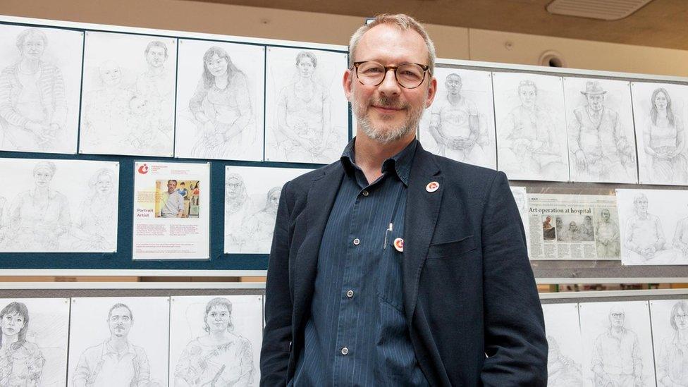 Cancer centre's artist Simon Tolhurst calls portraits uplifting - BBC News