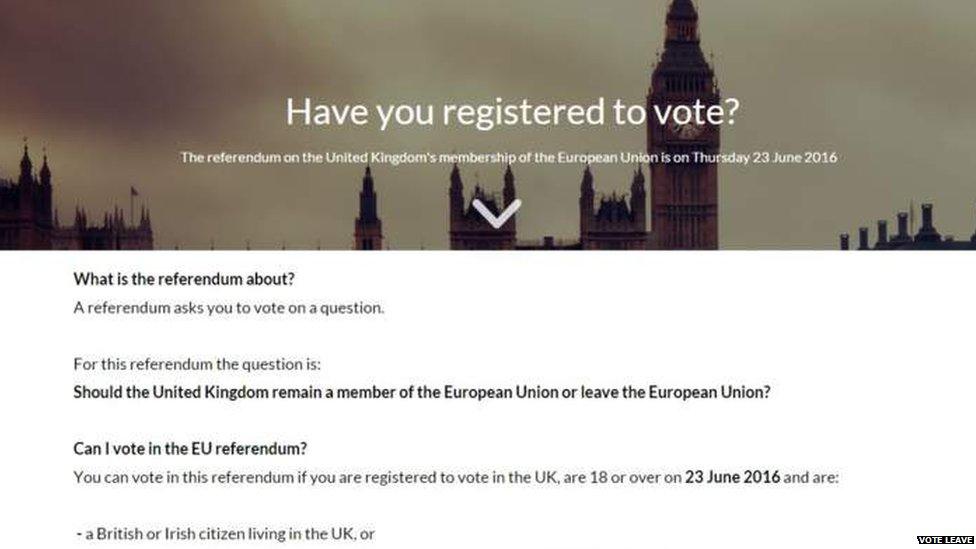 EU referendum: Leave's 'register to vote' website sparks row - BBC News