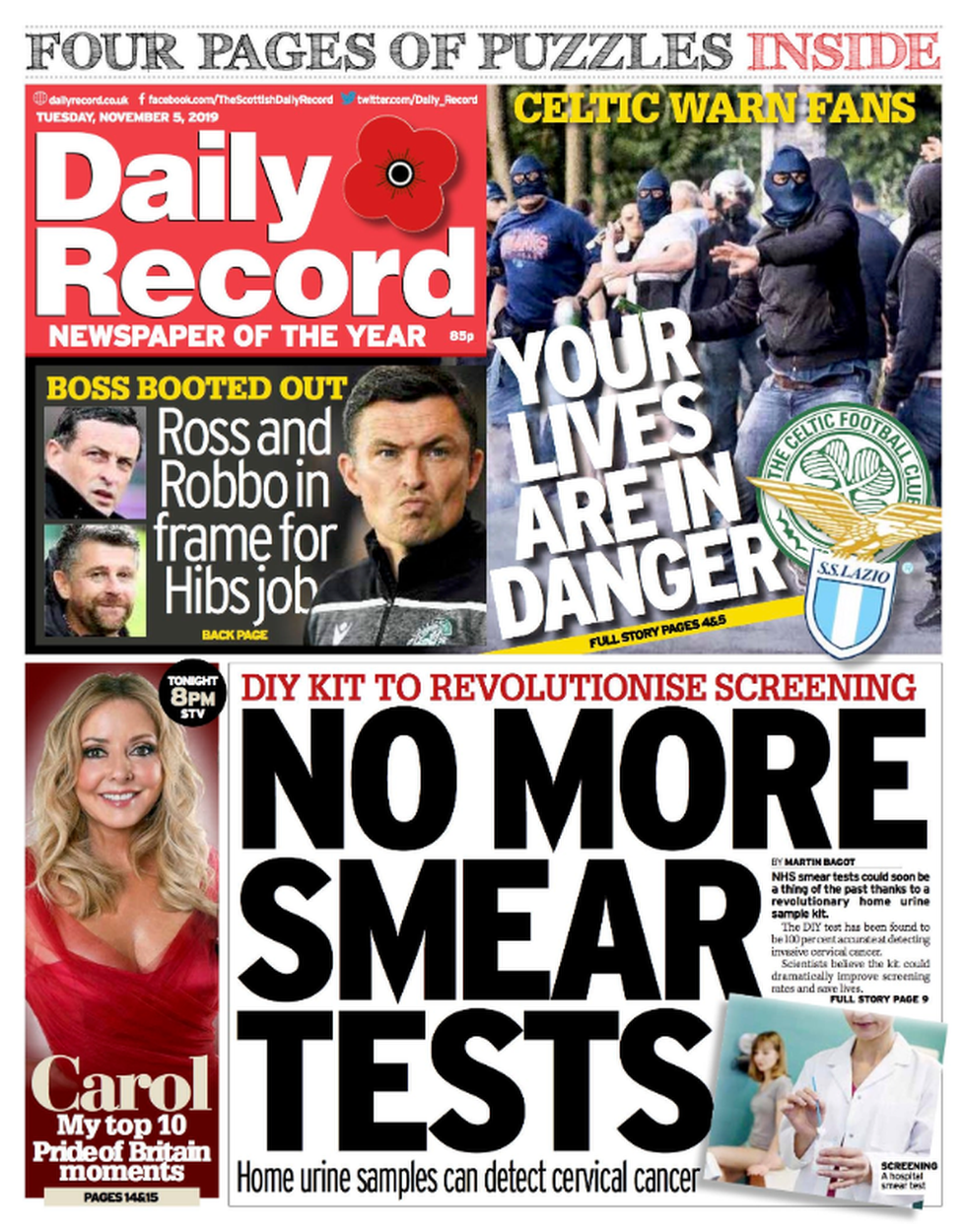 Scotland's papers: Home smear tests and pilot 'sullied' - BBC News