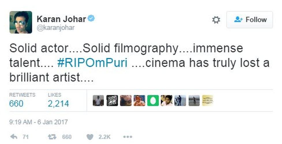 Om Puri: Veteran Indian actor dies at the age of 66 - BBC News