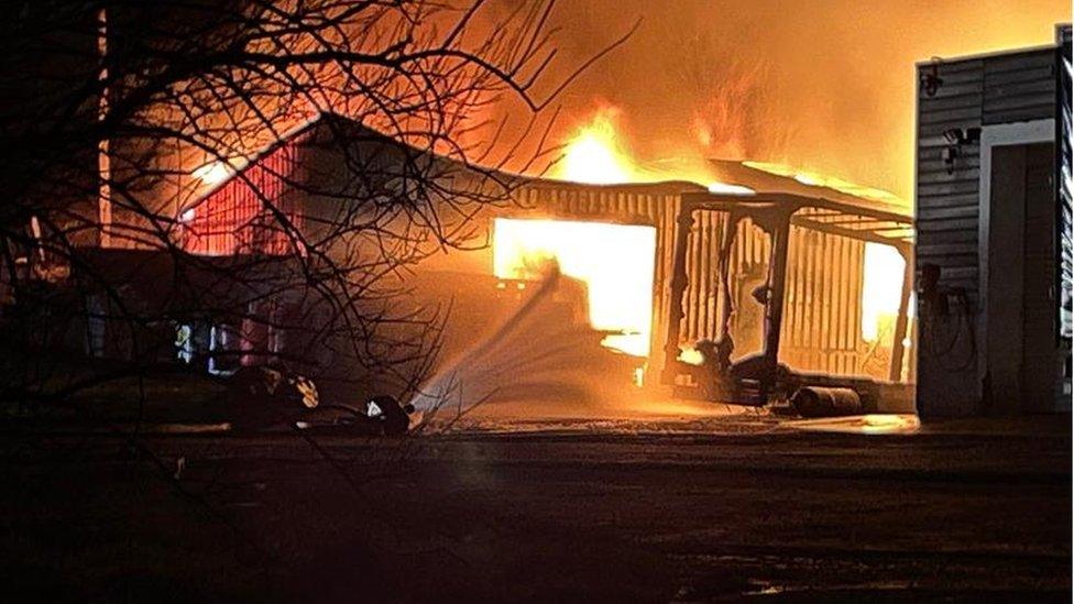 Firefighters tackle large blaze at Sandend fish merchants - BBC News