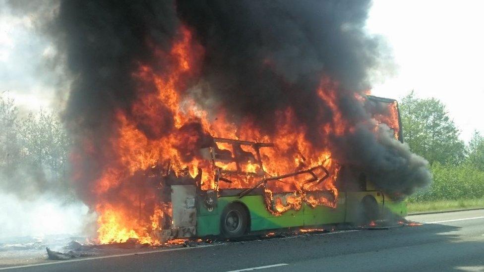 Dozens of children escape M6 coach fire near Coleshill - BBC News