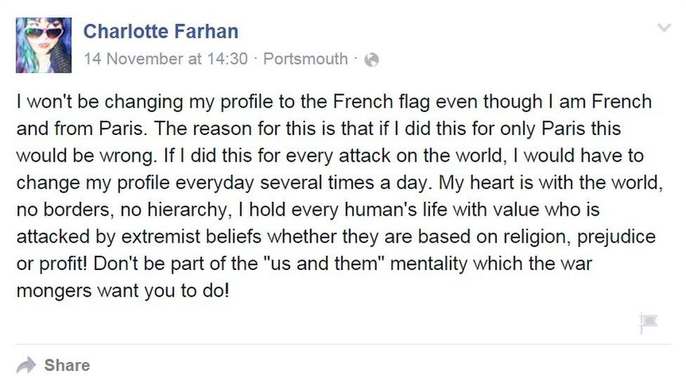 Paris attacks: French woman's Facebook flag post goes viral - BBC News