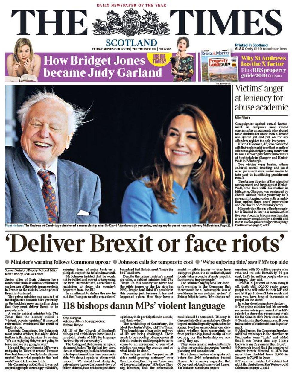 Scotland's papers: 'Deliver Brexit or face riots' claim senior Tories ...