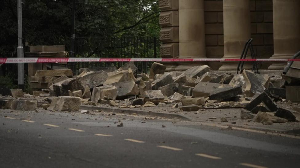 Drone footage reveals Cleckheaton Monal wedding venue damage - BBC News