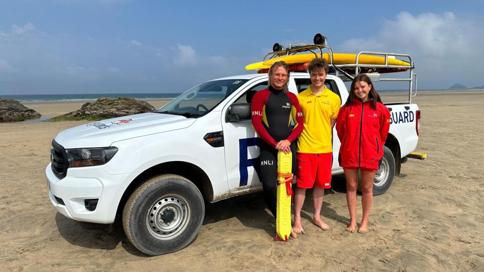 RNLI lifeguards rescue swimmers at Sharrow Point in Whitsand Bay - BBC News