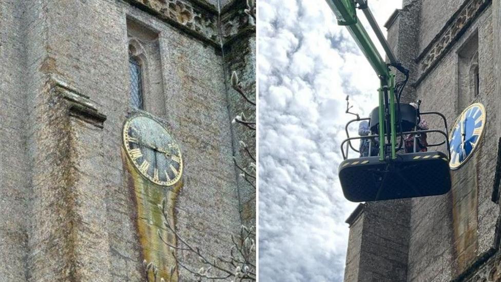 Before and after: Ancient Somerset church clock is restored - BBC News