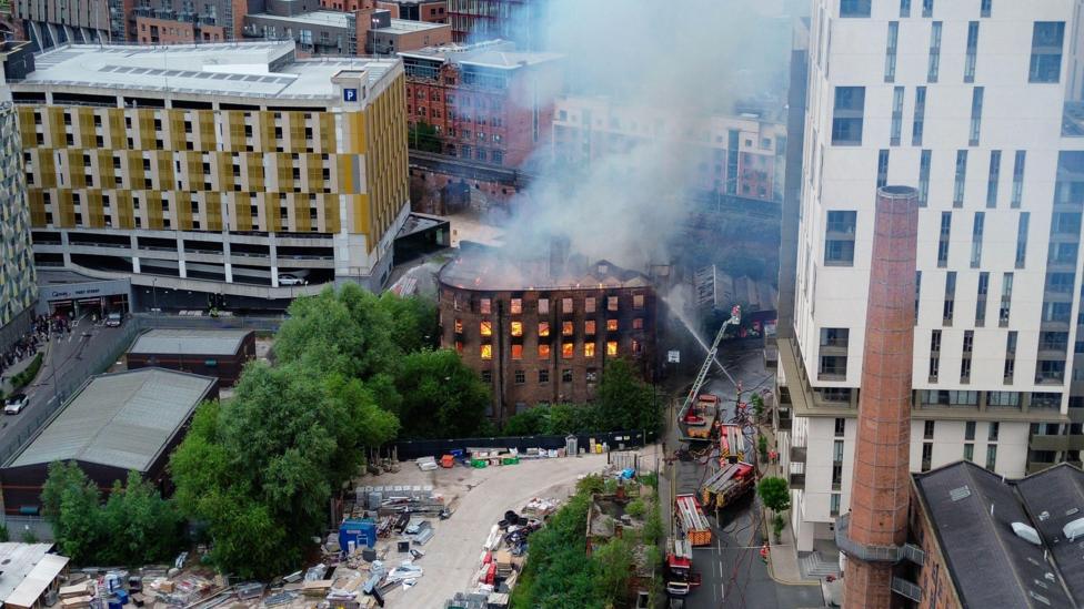 Manchester fire: People evacuated from tower after blaze spreads - BBC News