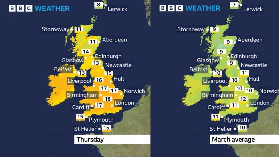 UK weather to be warmer than Greece as temperatures peak at 19C - BBC ...