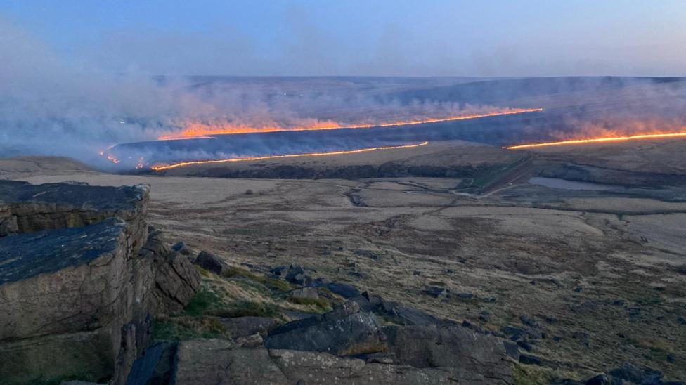 Marsden Moor wildfire cause 'not yet known' - BBC