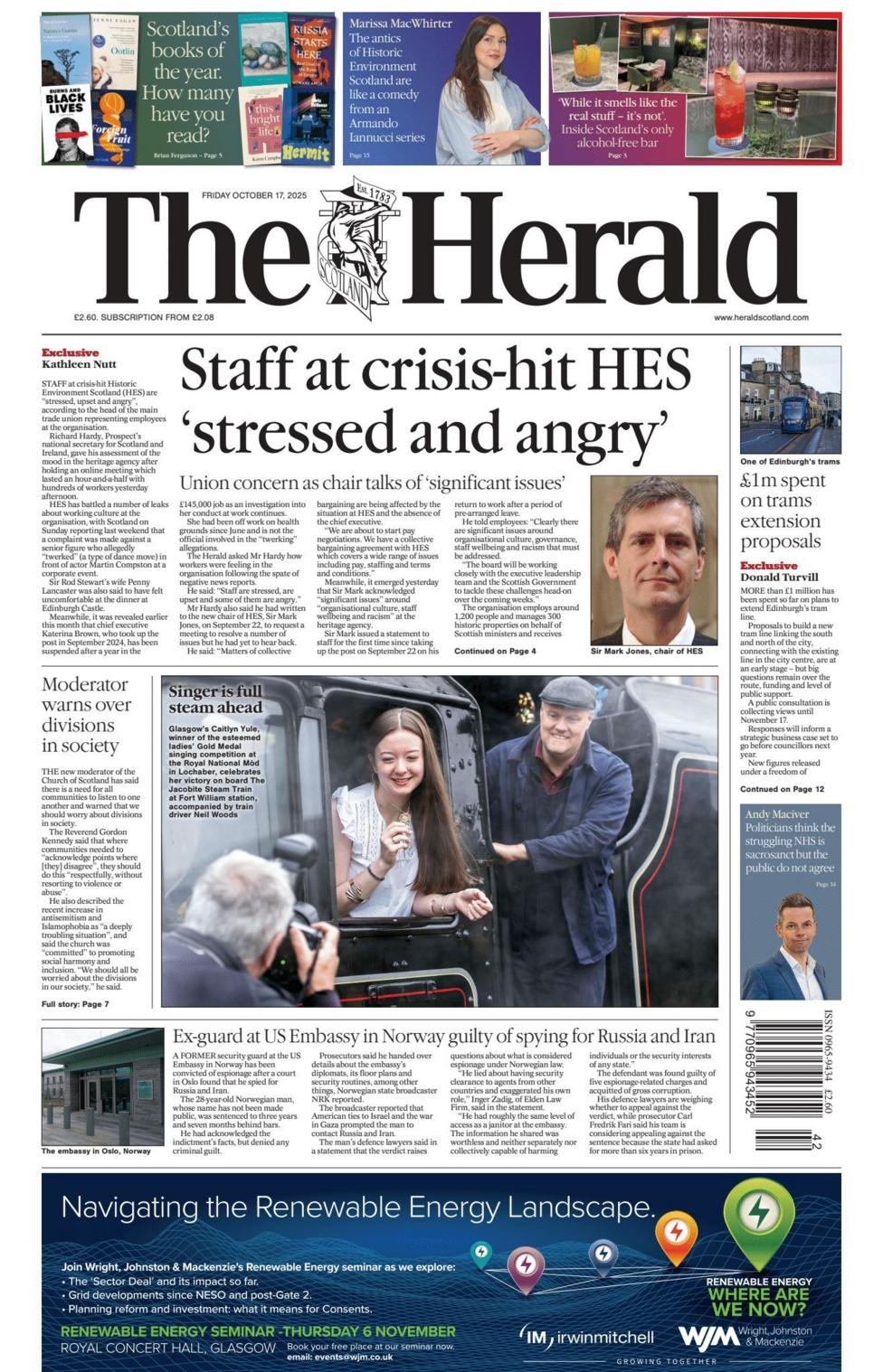 Scotland's papers: 'Angry' heritage staff and China spy 'fiasco' - BBC News