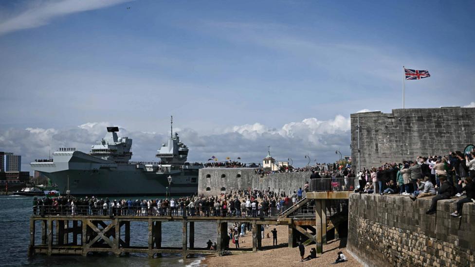 HMS Prince of Wales departs from Portsmouth on major deployment - BBC News