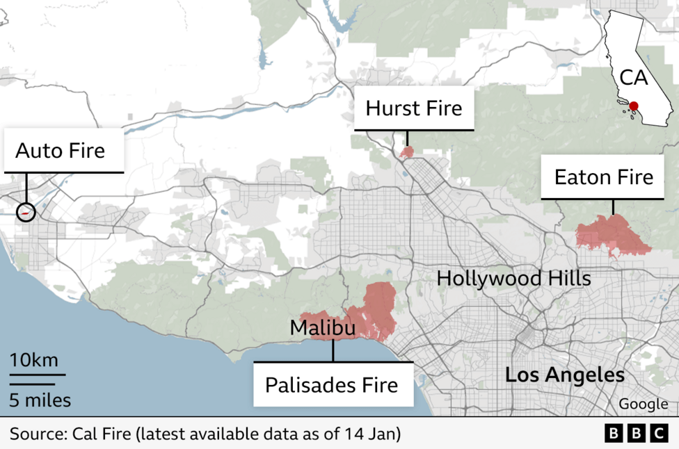 LA fires in maps: Where are they and how bad is the damage? - BBC News