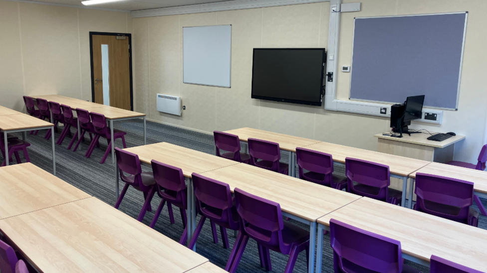Newhall: Temporary school building welcomes pupils for first time - BBC ...