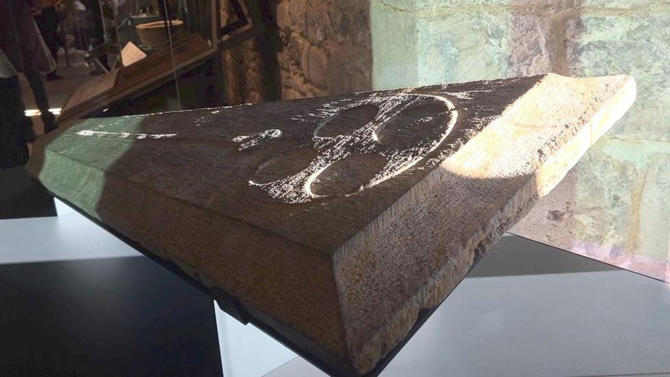 Mortar Wreck: Medieval grave slab goes on display - BBC News