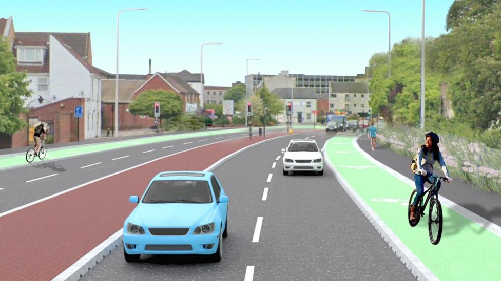 Hull road junction improvement work promotes cycle safety - BBC News