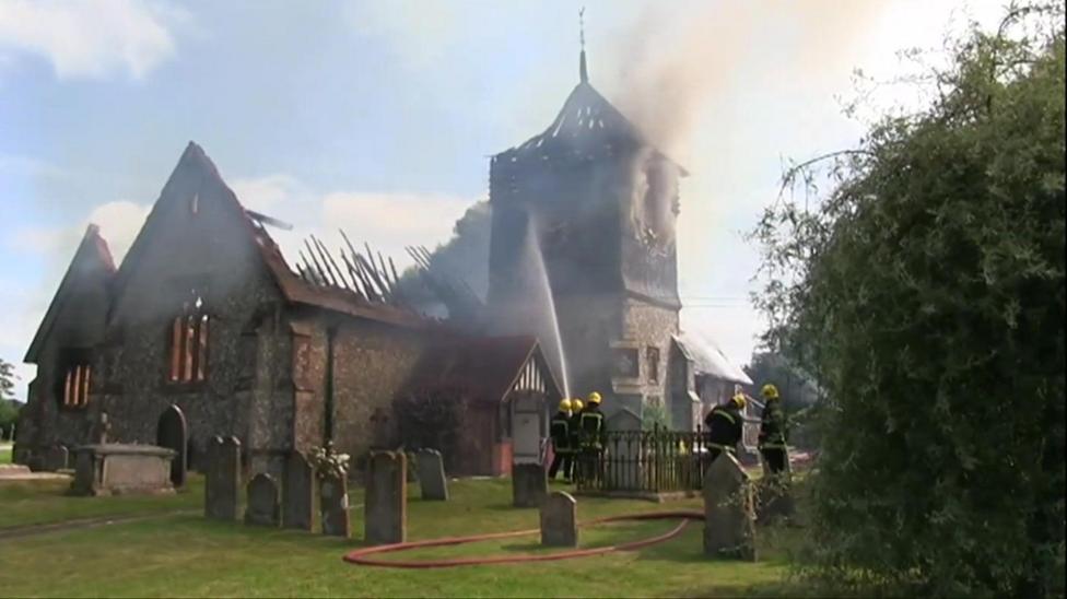 Bells ring at Ropley's St Peter's Church 11 years after fire - BBC News