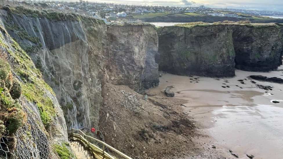 Third Whipsiderry cliff fall near planned flat development - BBC News
