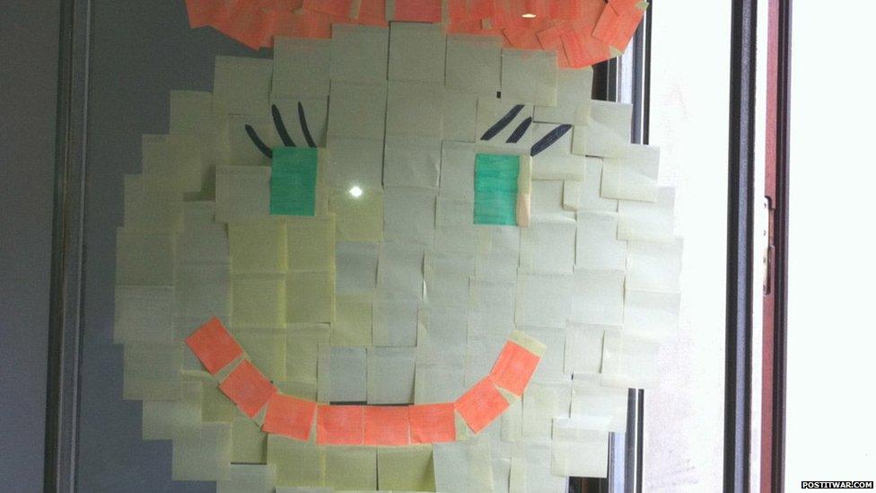 Sticky note artwork at the office - BBC Newsround