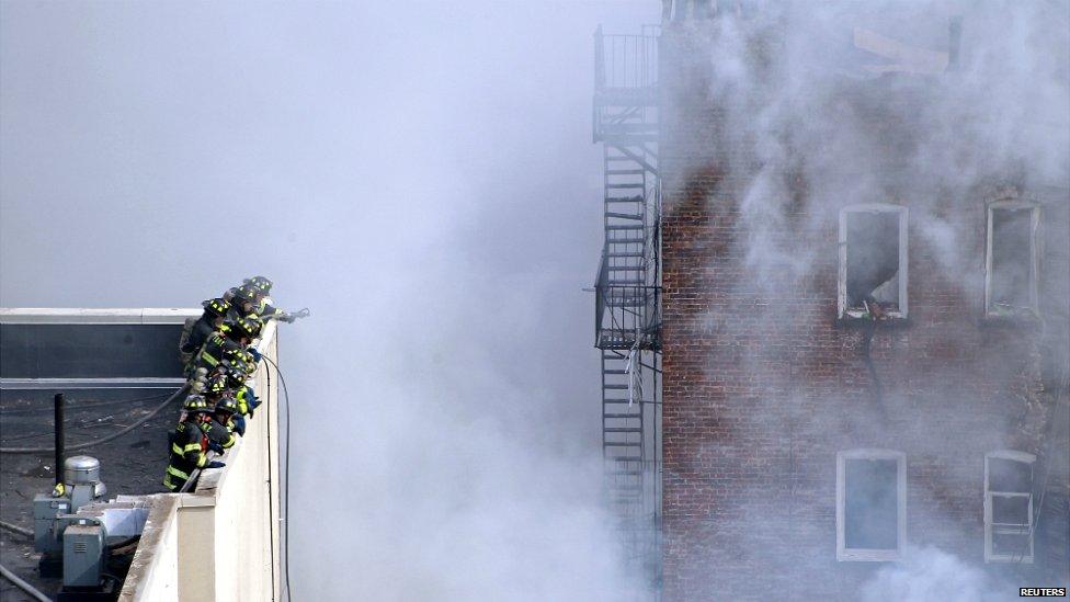 In pictures: New York building collapses after blast - BBC News
