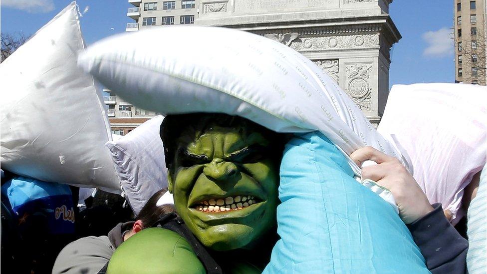 Pictures: Feathers fly at the international pillow fight across the ...