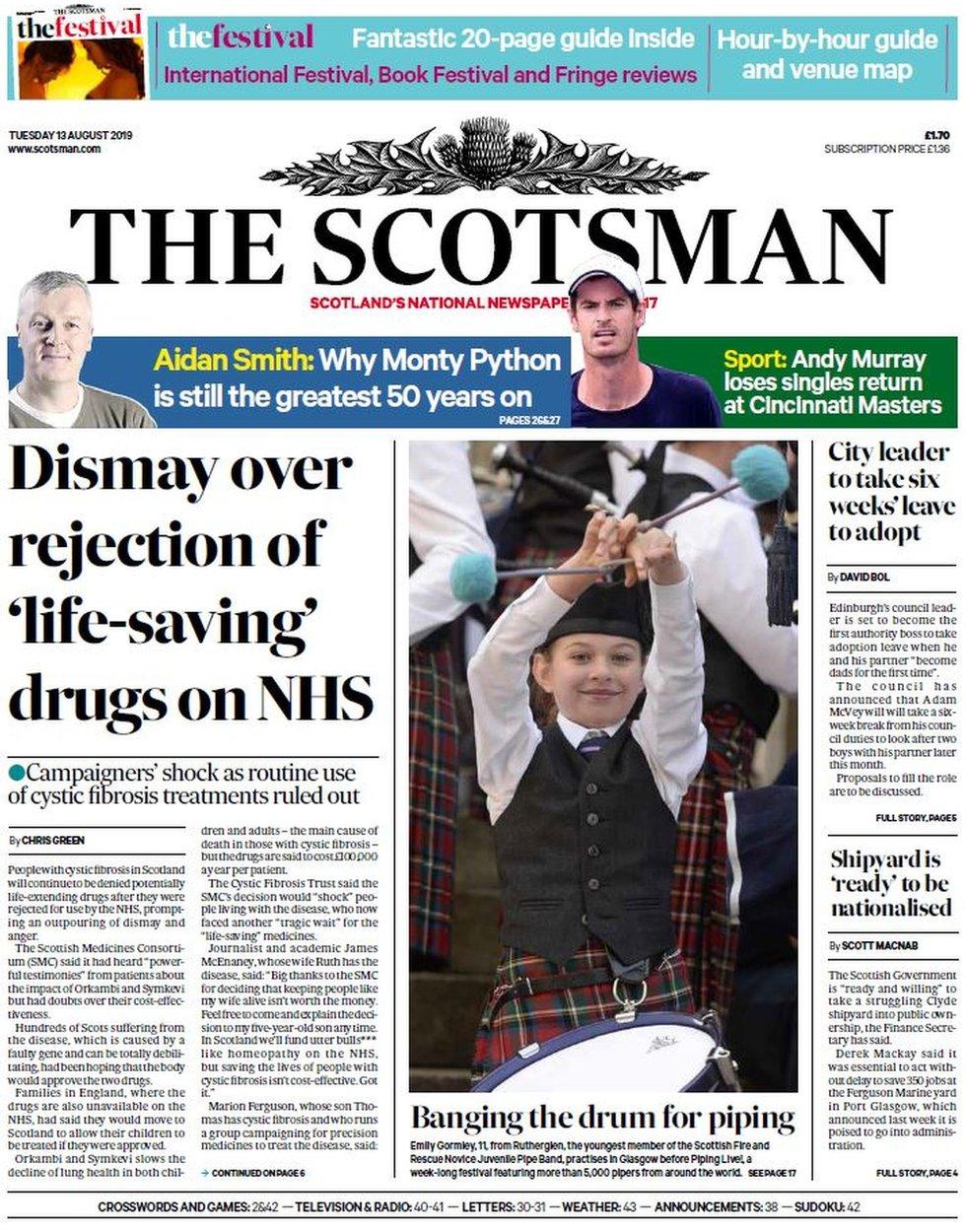 Scotland's papers: Anger over drugs shock and 'sick' fantasy league ...