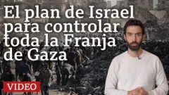 A la izquierda se lee: El plan de Israel para controlar toda la Franja de Gaza, de fondo una foto de Gaza y a la derecha el periodista Gonzalo Cañada