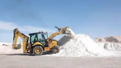 En Potosí, una excavadora en la inauguración de la planta de carbonato de litio, dependiente del Ministerio de Hidrocarburos y Energía de Bolivia, en el Complejo Industrial YLB, el 15 de diciembre de 2023.