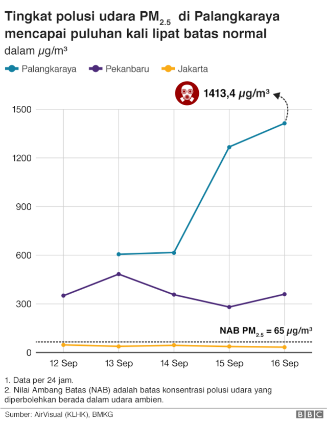 Kebakaran hutan: Polusi udara Palangkaraya tembus 20 kali lipat batas ...
