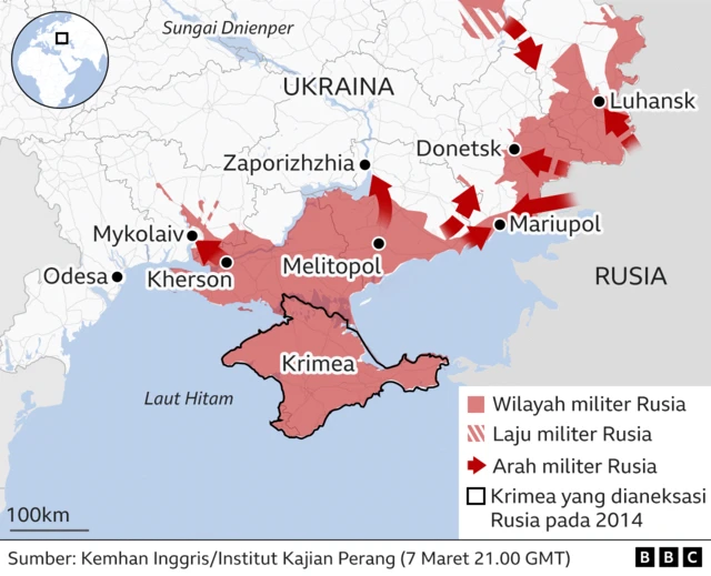 Ukraina diserang Rusia dalam peta: Rusia menggempur target kota-kota baru - BBC News Indonesia