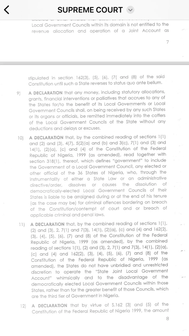 Local government autonomy: Supreme Court judgement on financial autonomy for 774 LGAs in Nigeria ...