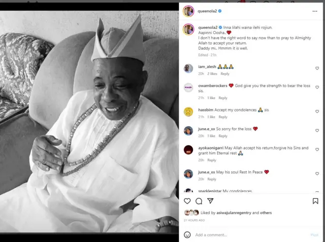 Alapinni Oyo: Olorì Badra ṣe ìdárò bàbá rẹ̀ tó papòdà - BBC News Yorùbá