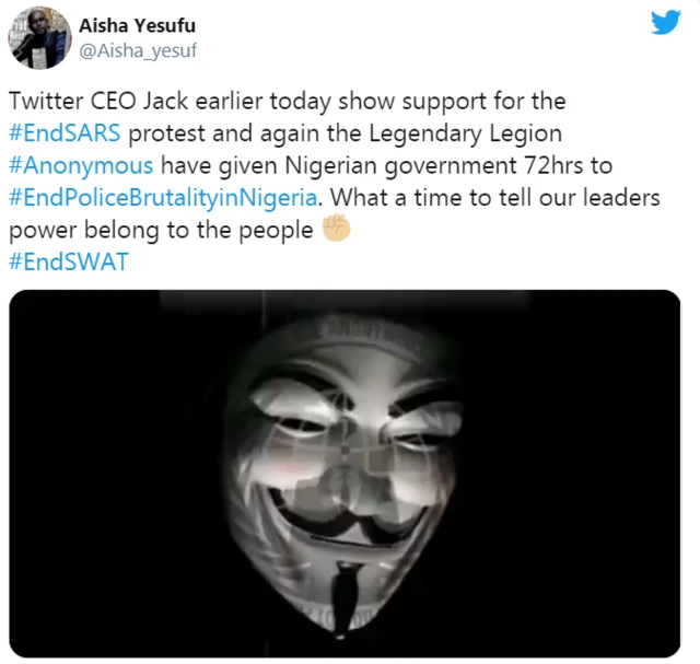 Twitter Hackers #Anonymous wey support #EndSARS claim hacking all ...