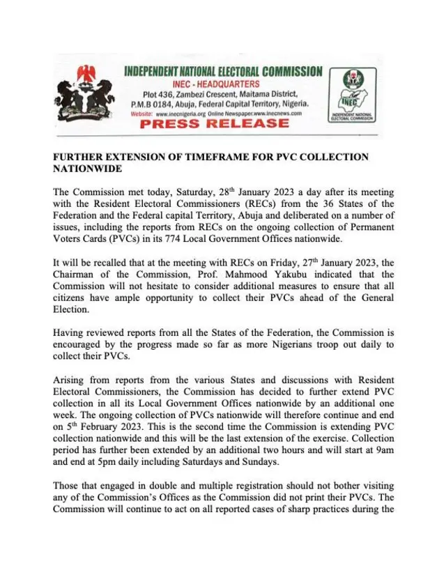 PVC collection deadline: INEC ṣe àfikún iye ọjọ́ tí àwọn aráàlú lè fi ...