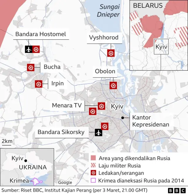 Ukraina diserang Rusia dalam peta: Rusia menggempur target kota-kota baru - BBC News Indonesia