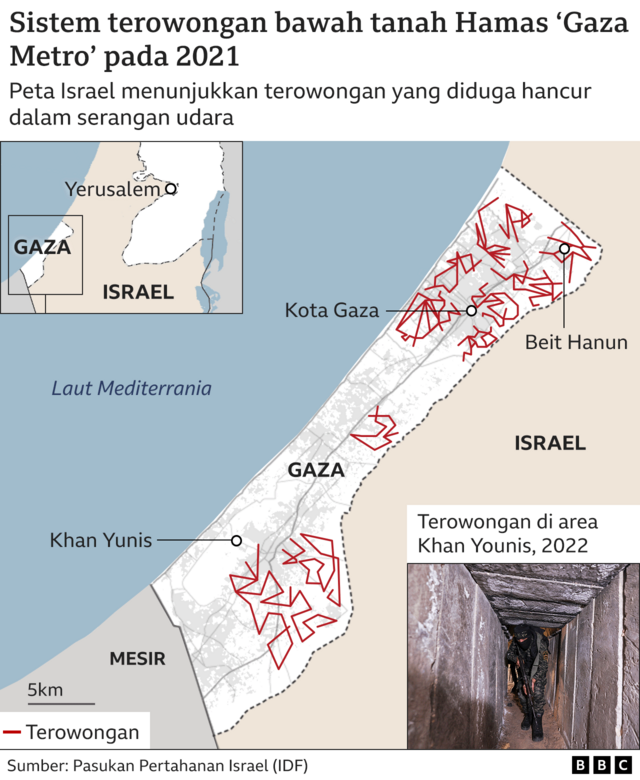 Israel sasar 'labirin terowongan' Hamas di bawah jalur Gaza - BBC News Indonesia