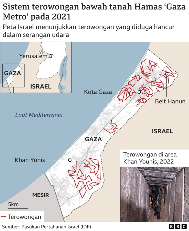 Israel sasar 'labirin terowongan' Hamas di bawah jalur Gaza - BBC News Indonesia