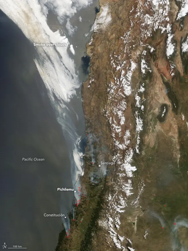 Las fotos satelitales que muestran la dimensión de los incendios forestales en Chile - BBC News ...