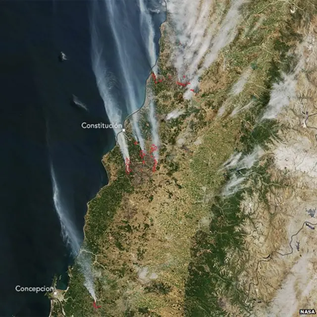 Las fotos satelitales que muestran la dimensión de los incendios forestales en Chile - BBC News ...