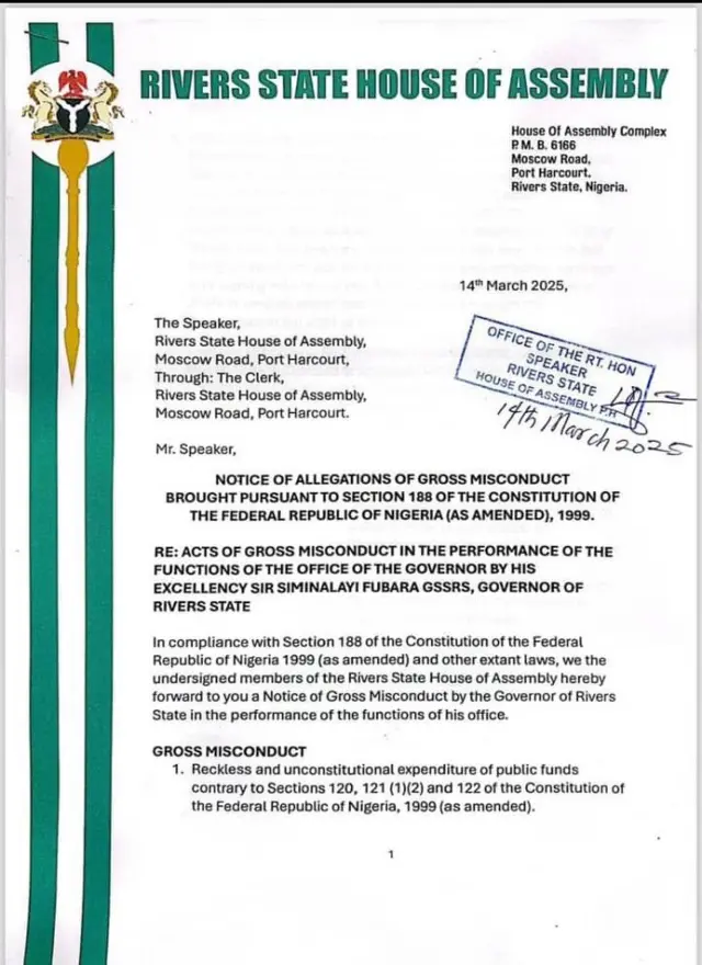 Rivers State Governor Siminalayi Fubara: All allegations Rivers House of Assembly sama govnor ...