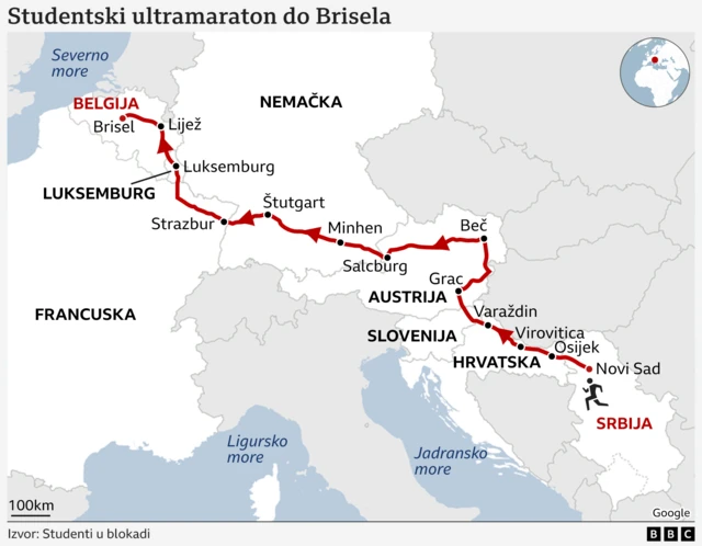 Od Novog Sada do Brisela: Kako protiče put studenata trkača - BBC News ...