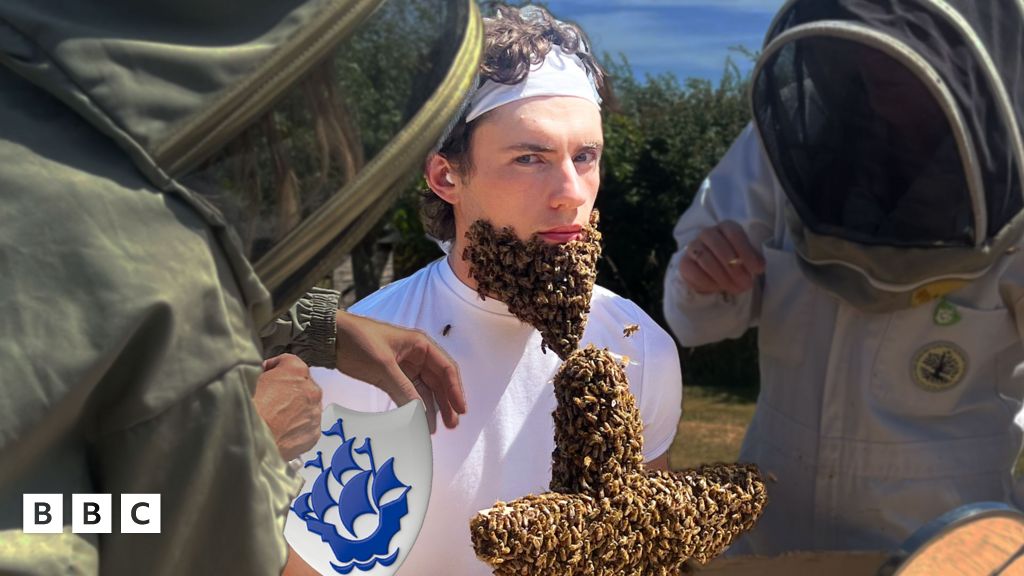 Blue Peter Joel presenter challenge, beard of bees. - CBBC
