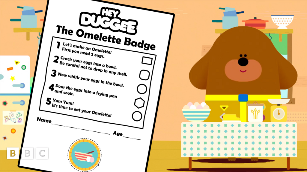 Hey Duggee: Omelette Badge Activity Sheet - CBeebies