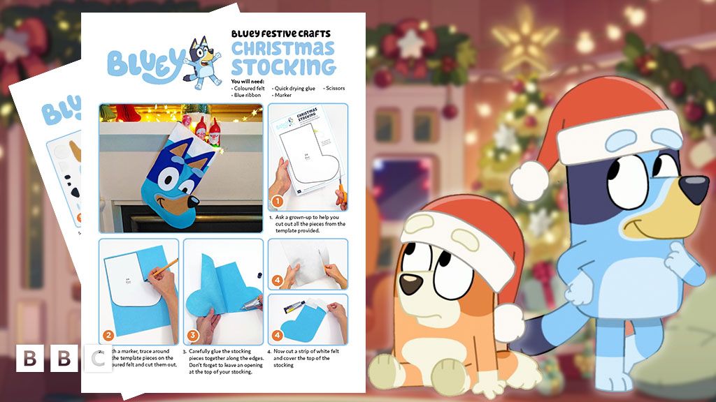 Bluey DIY Christmas stocking decoration for kids | Printable - CBeebies