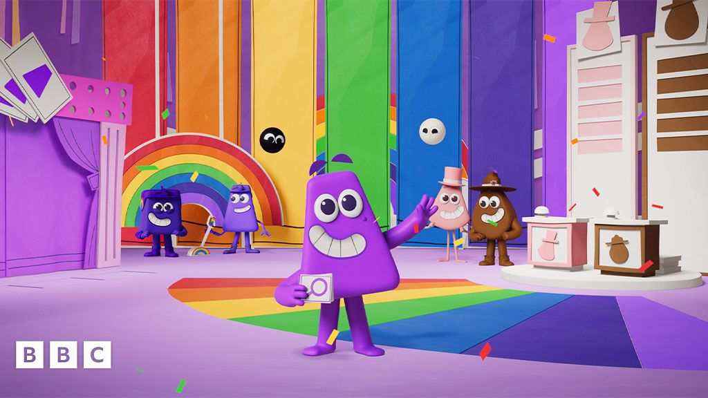 Purple hosts a Colourblocks game show - CBeebies